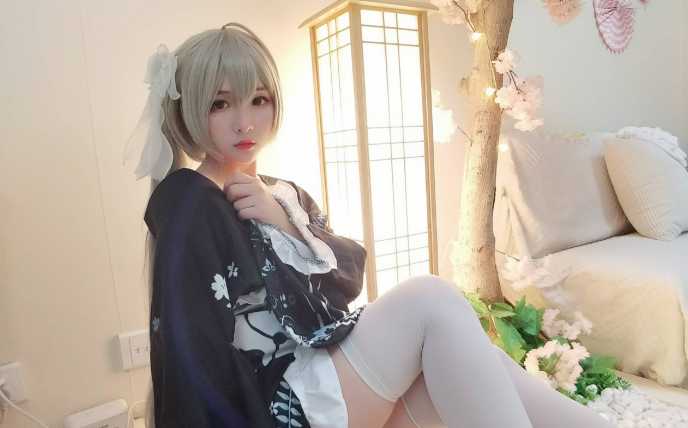 古川kagura春日野穹COS：樱花树下的和服穹妹，甜美深情 - 图趣阁
